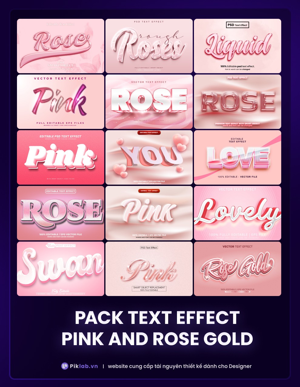 Pack text effect pink and rose gold